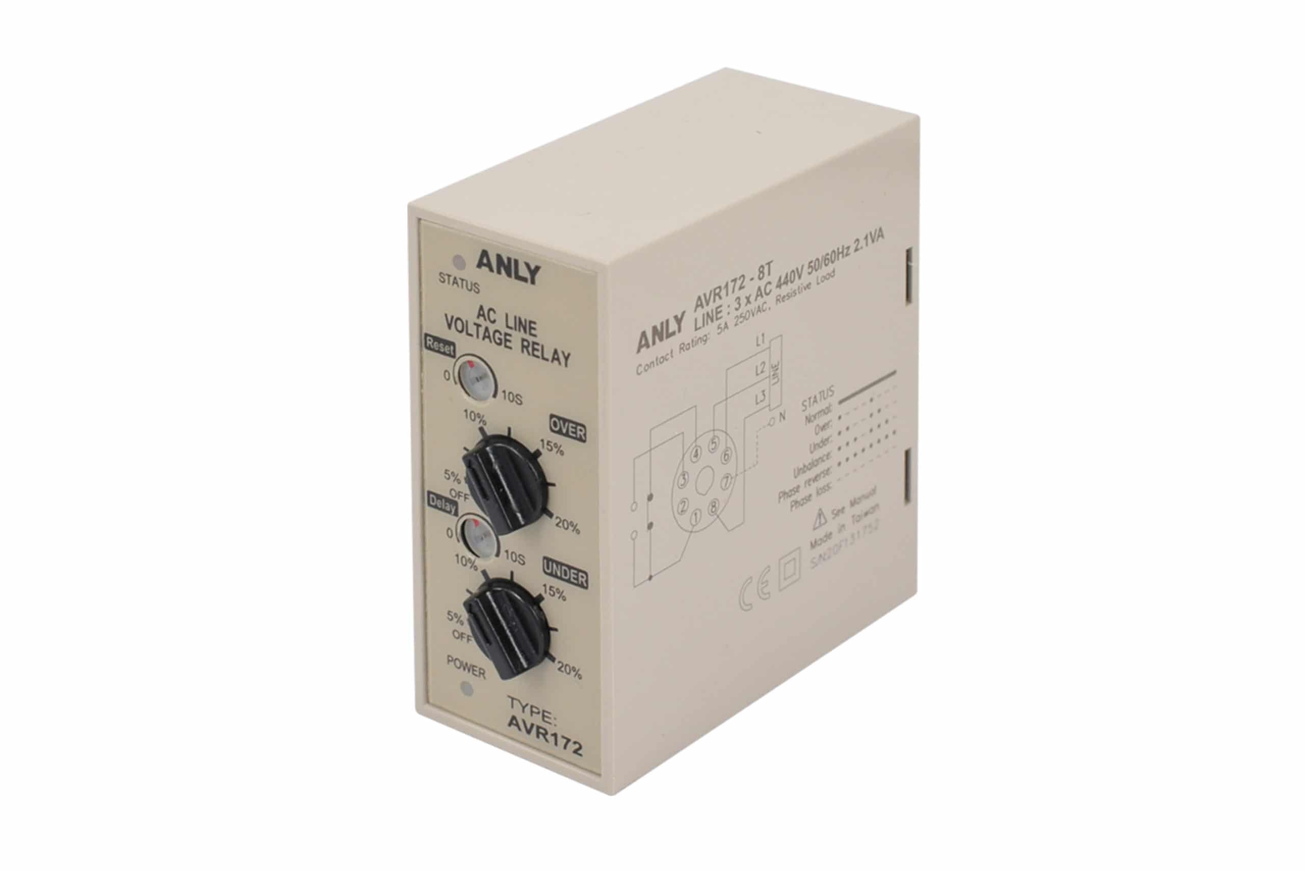 Voltage Relay 8 Pin Round Din Rail Base Mounting Model: AVR172-8T Anly
